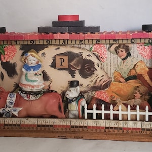 PIG FOLLY Shadowbox Assemblage,whimsical Farm Scene , OOAK - Etsy