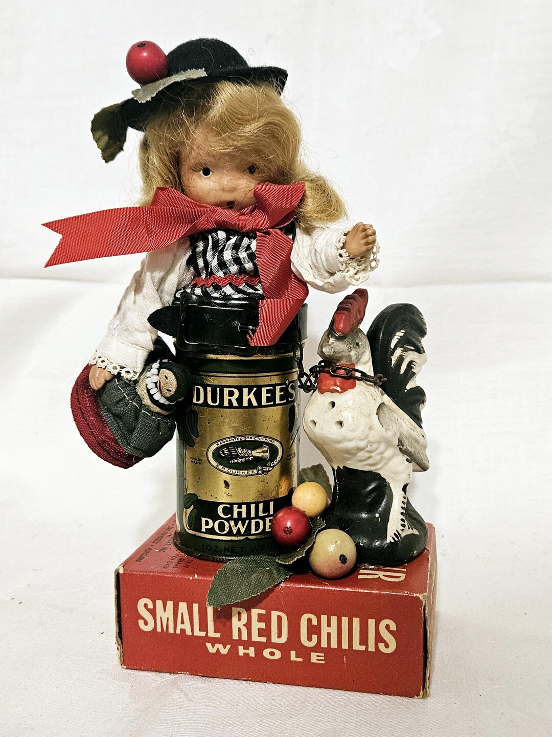 Assemblage,vintage Doll, Chili Spicetin Body,little Red,whimsical Ooak ...