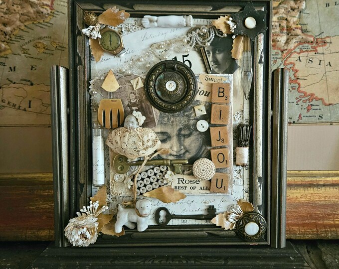Mixed Media Collage Assemblage in Swing Frame,antique Doll,trims ...