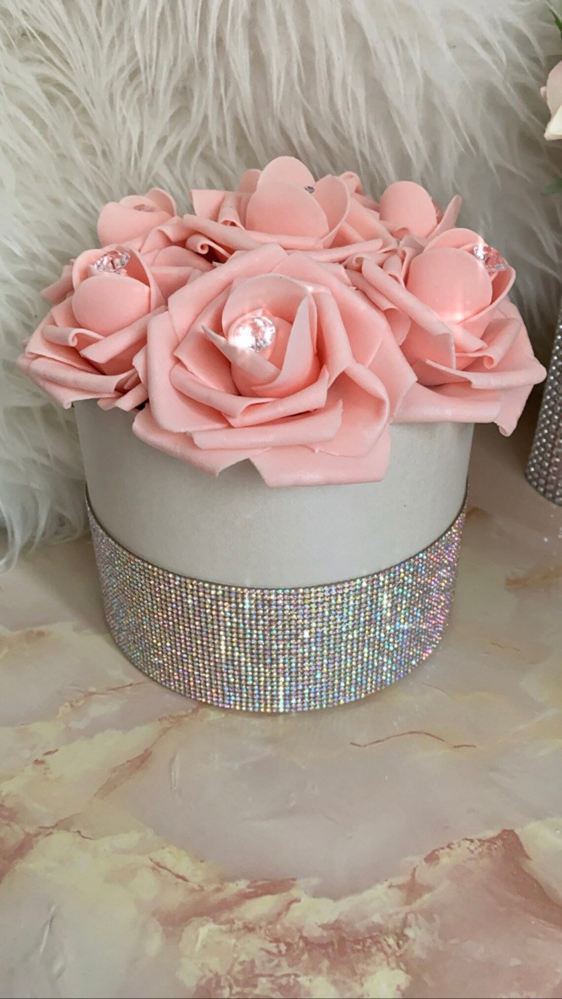 Luxury Romantic Pink Roses Hat Box, Diamanté Flower Box Home Decor ...