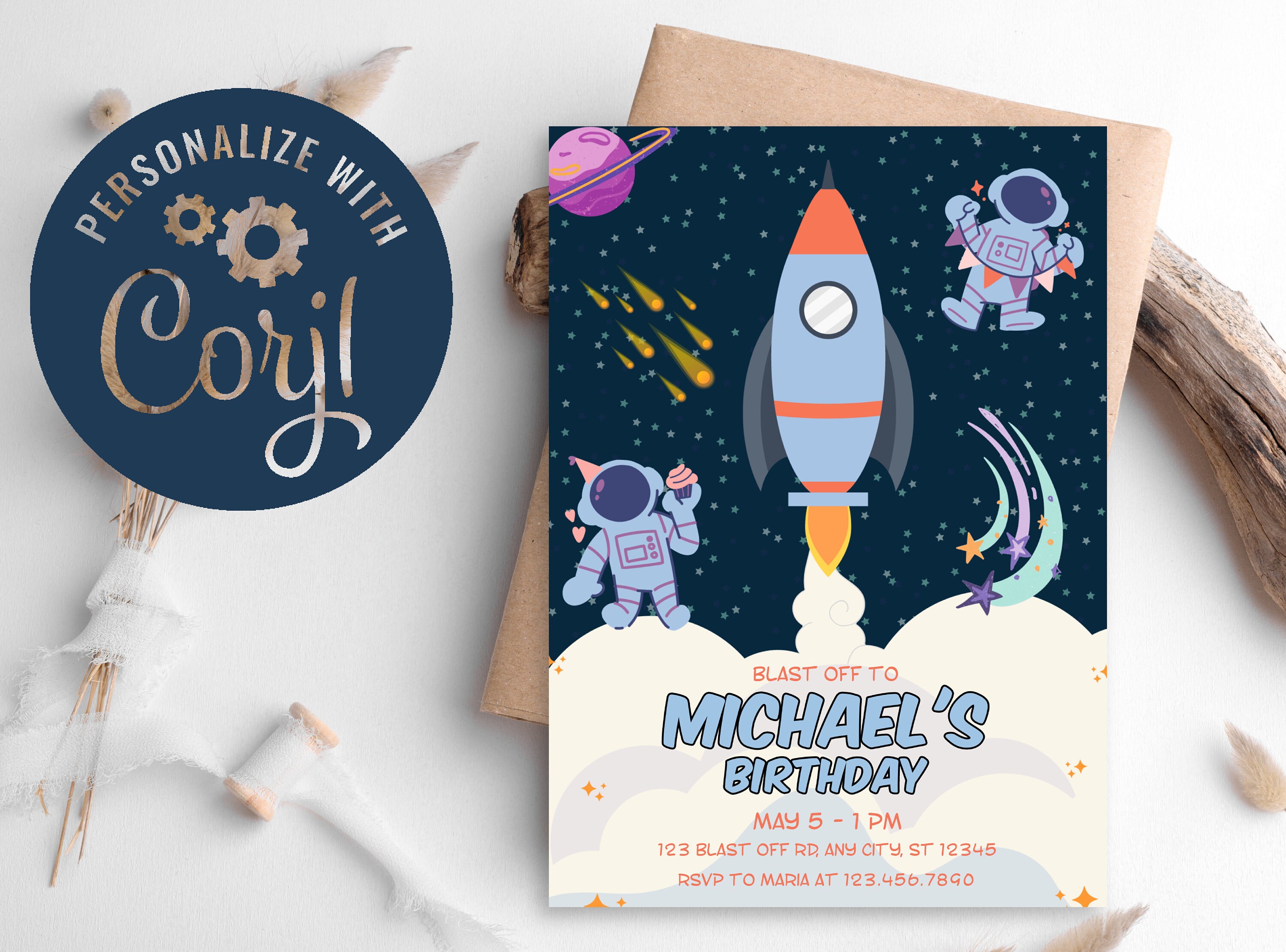 Blast off Space Birthday Invitation, Editable Invite, Printable ...