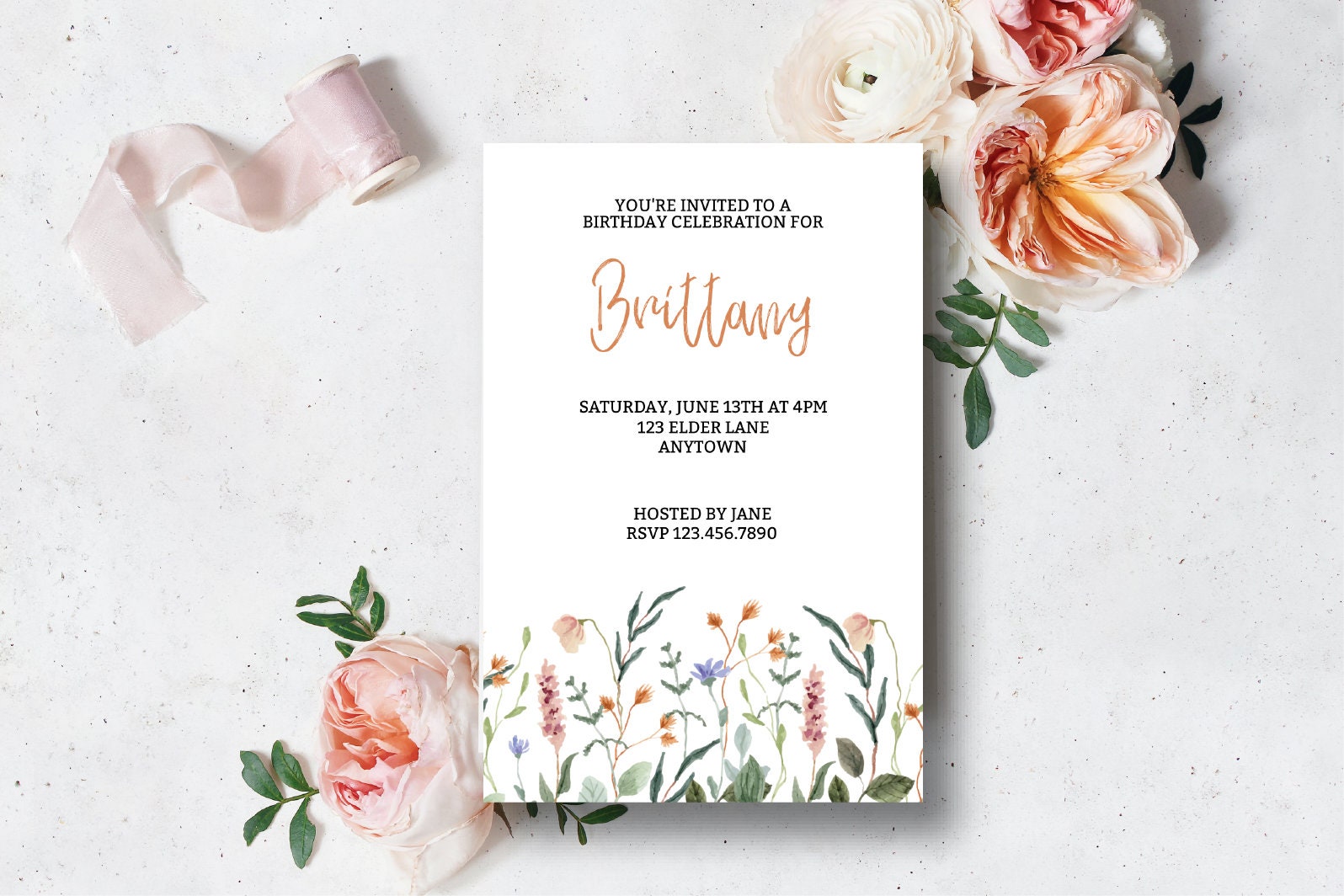 Editable Wildflower Invitation Template for Her - Etsy
