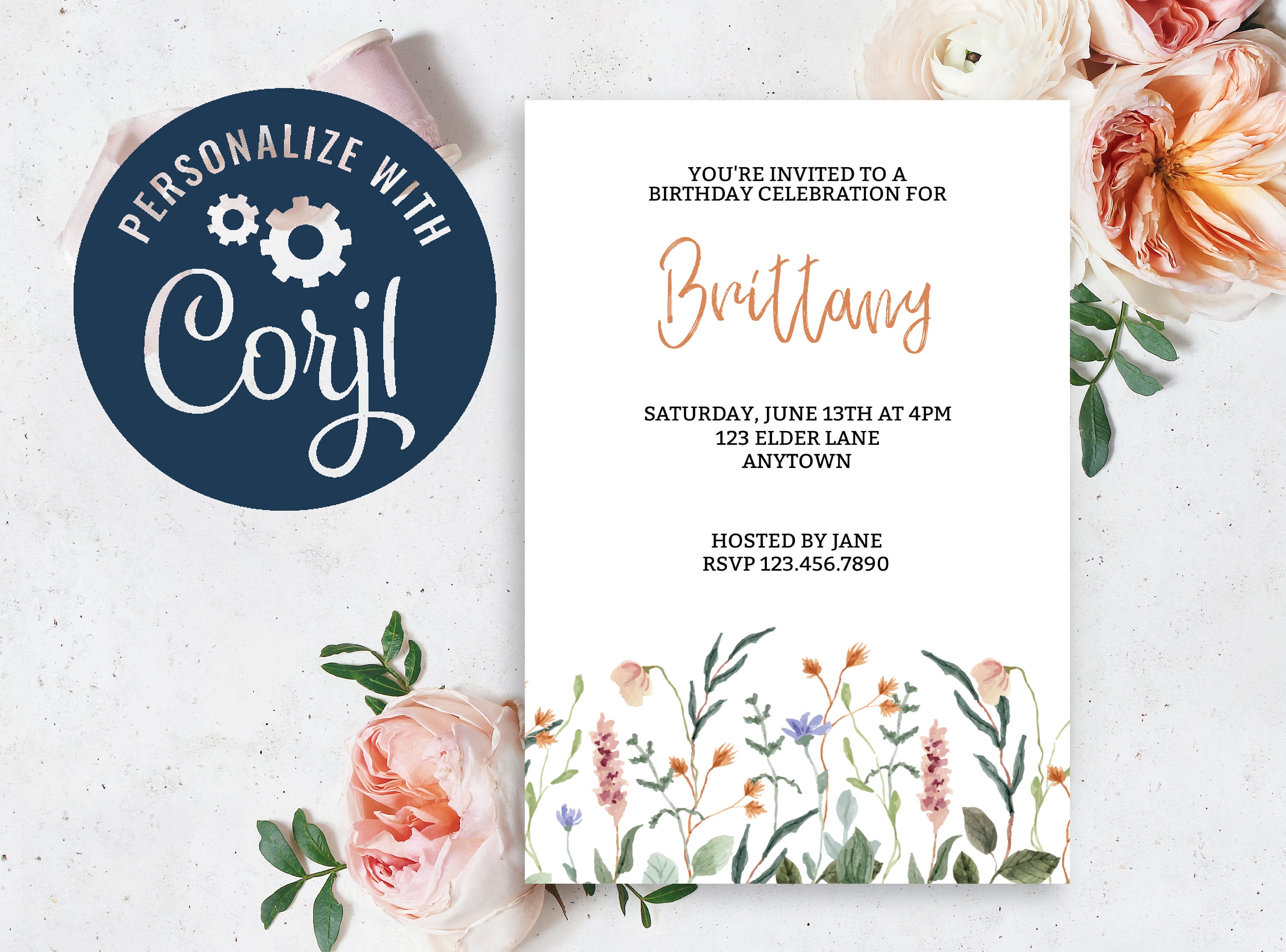 Editable Wildflower Invitation Template for Her - Etsy