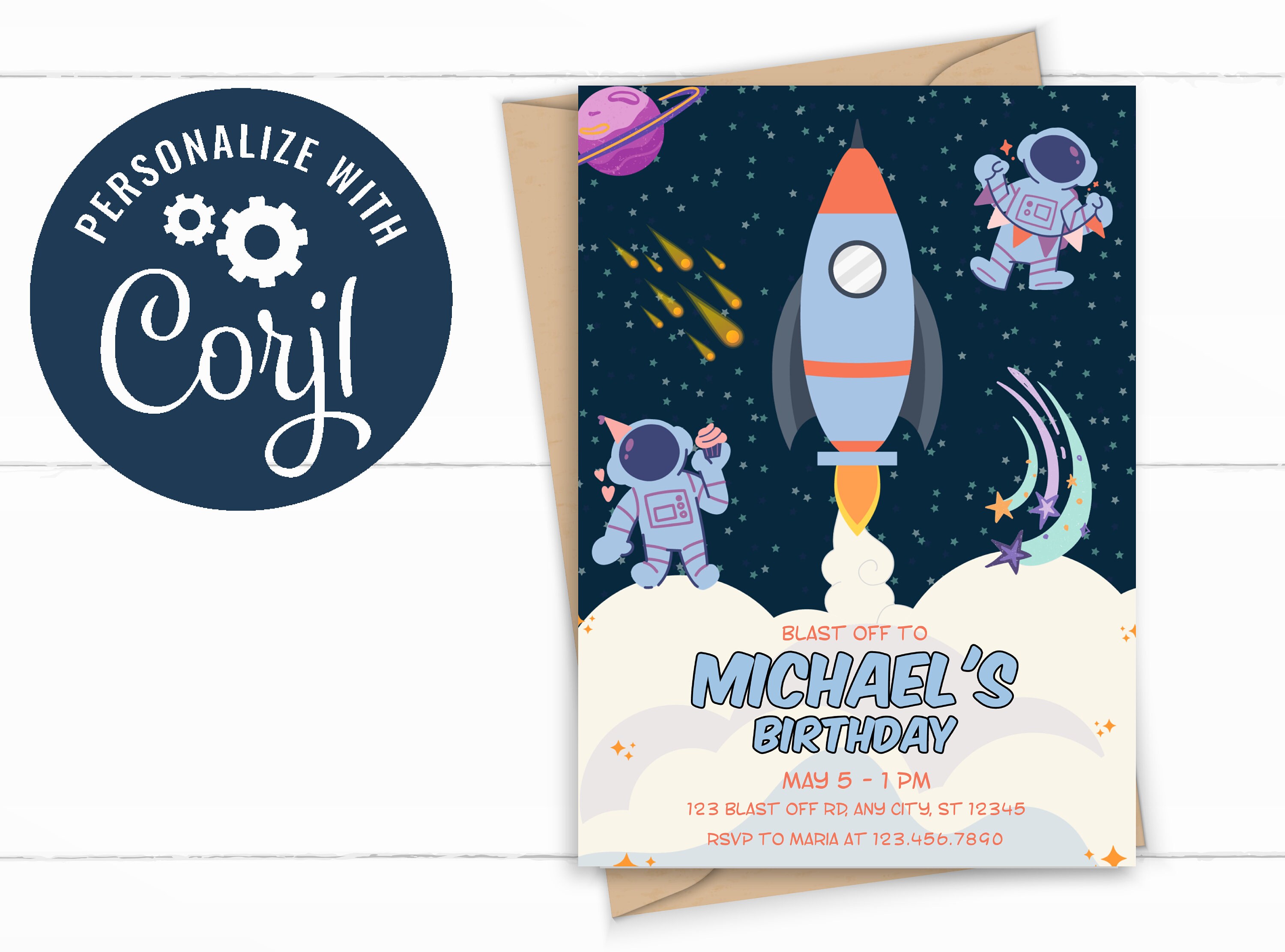 Blast off Space Birthday Invitation, Editable Invite, Printable ...