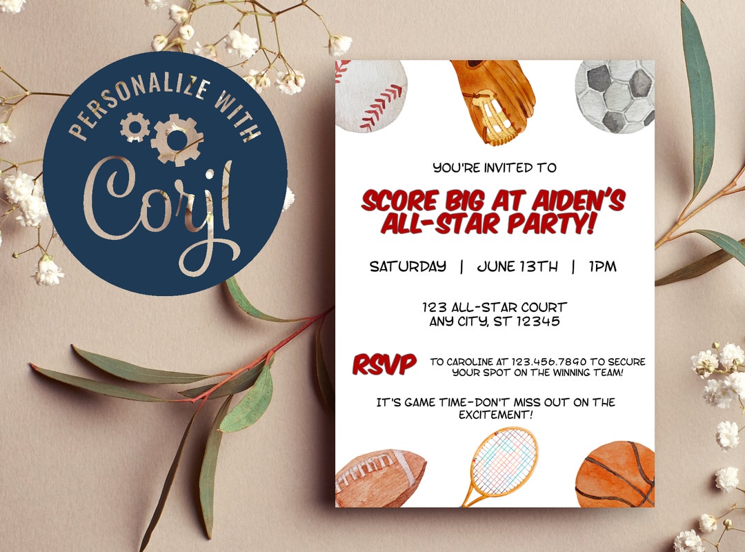 Score Big at All-star Birthday Party! Editable Invitation, Printable ...