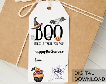 Halloween Gift Tag Printable Boo Here's a Treat for You Favor Tag - Etsy