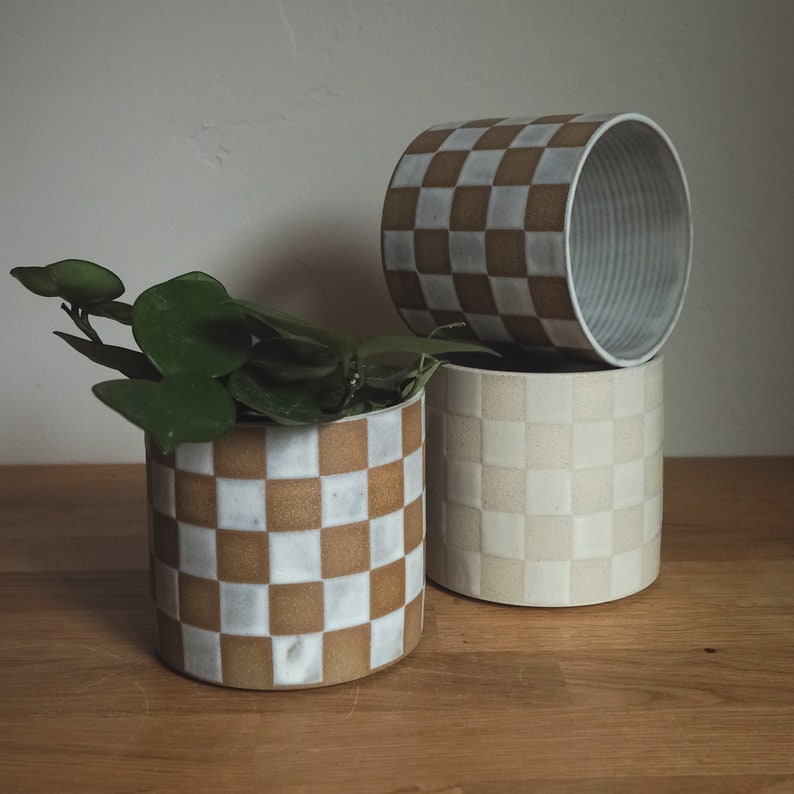 Ghost Checkered Planter | Wheel Thrown Ceramic Planter - Etsy