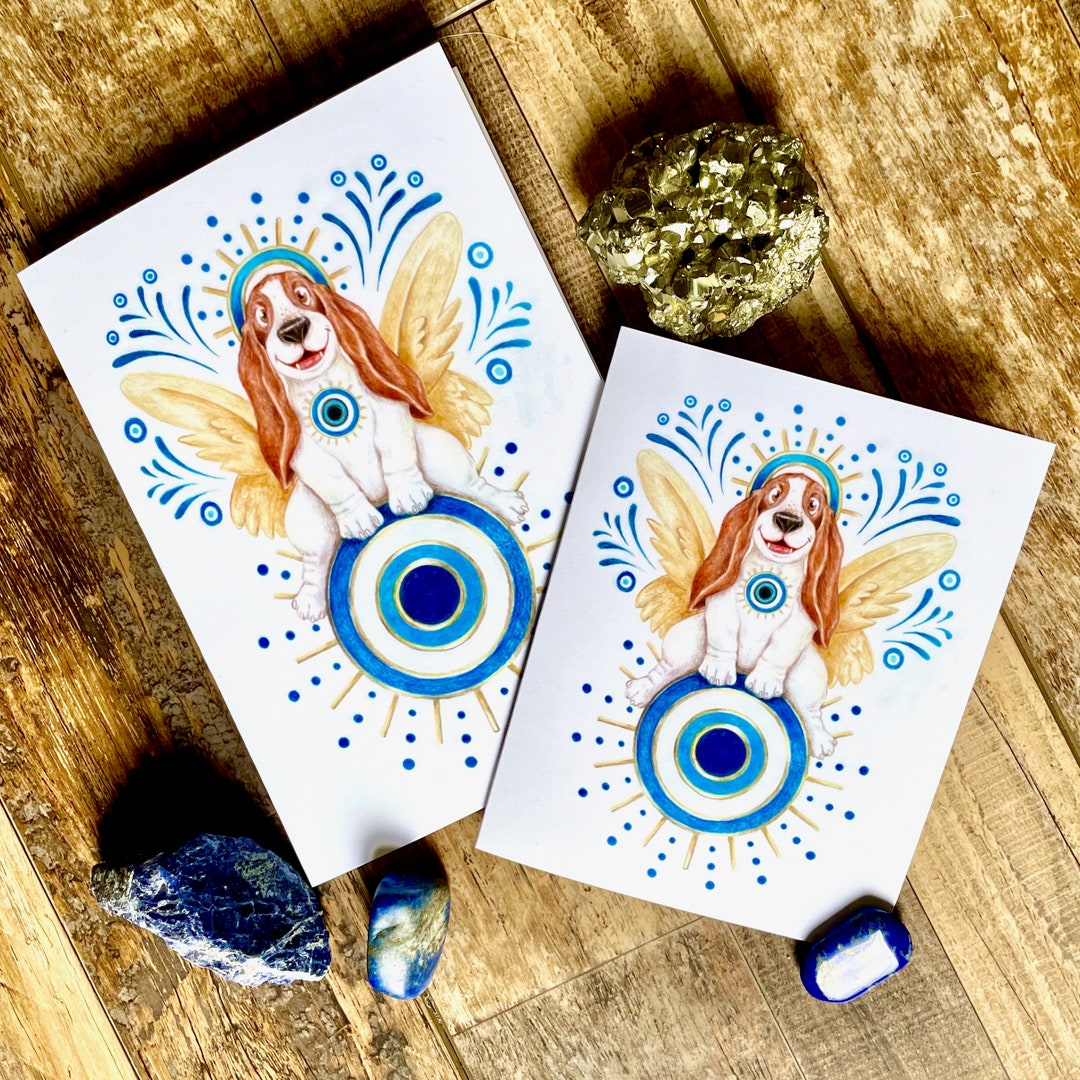 Evil Eye Dog Art, Evil Eye Card, Basset Hound, Cards for Dog Lovers ...