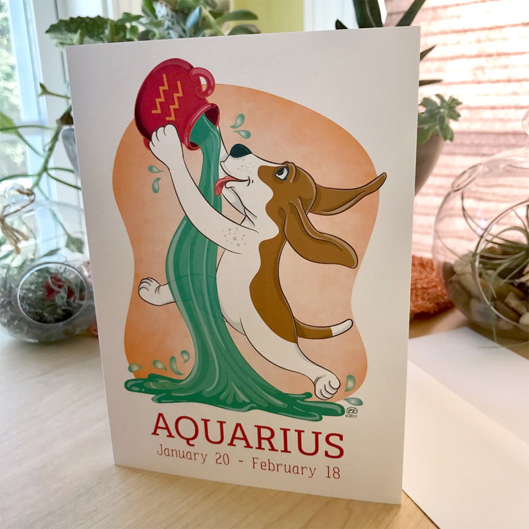 Aquarius Zodiac Greeting Card, Zodiac Dog Card, Aquarious Greeting Card ...