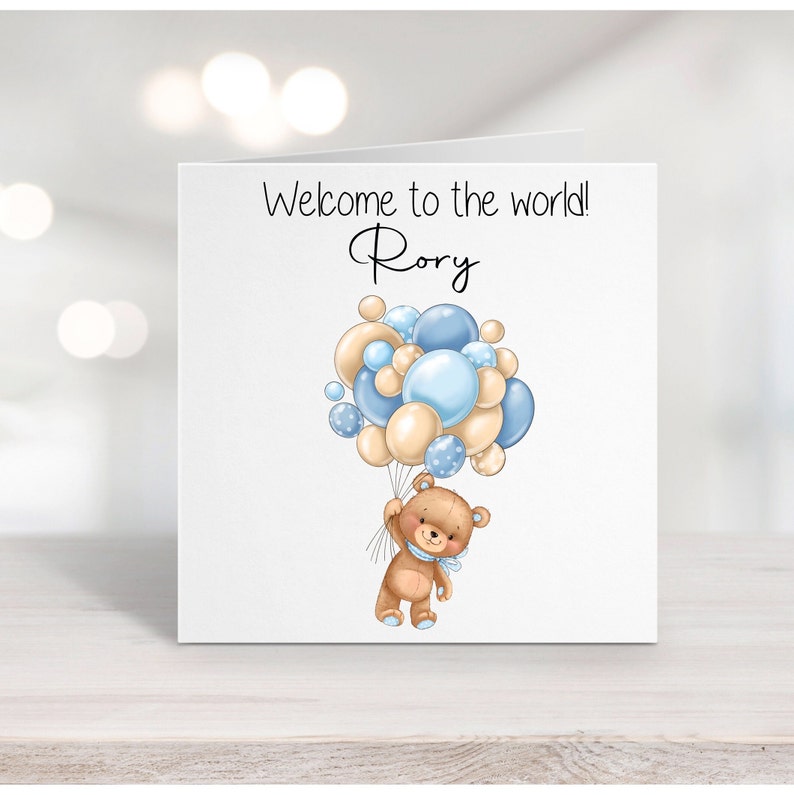 Personalised New Baby Card Welcome to the World Blue Teddy - Etsy UK
