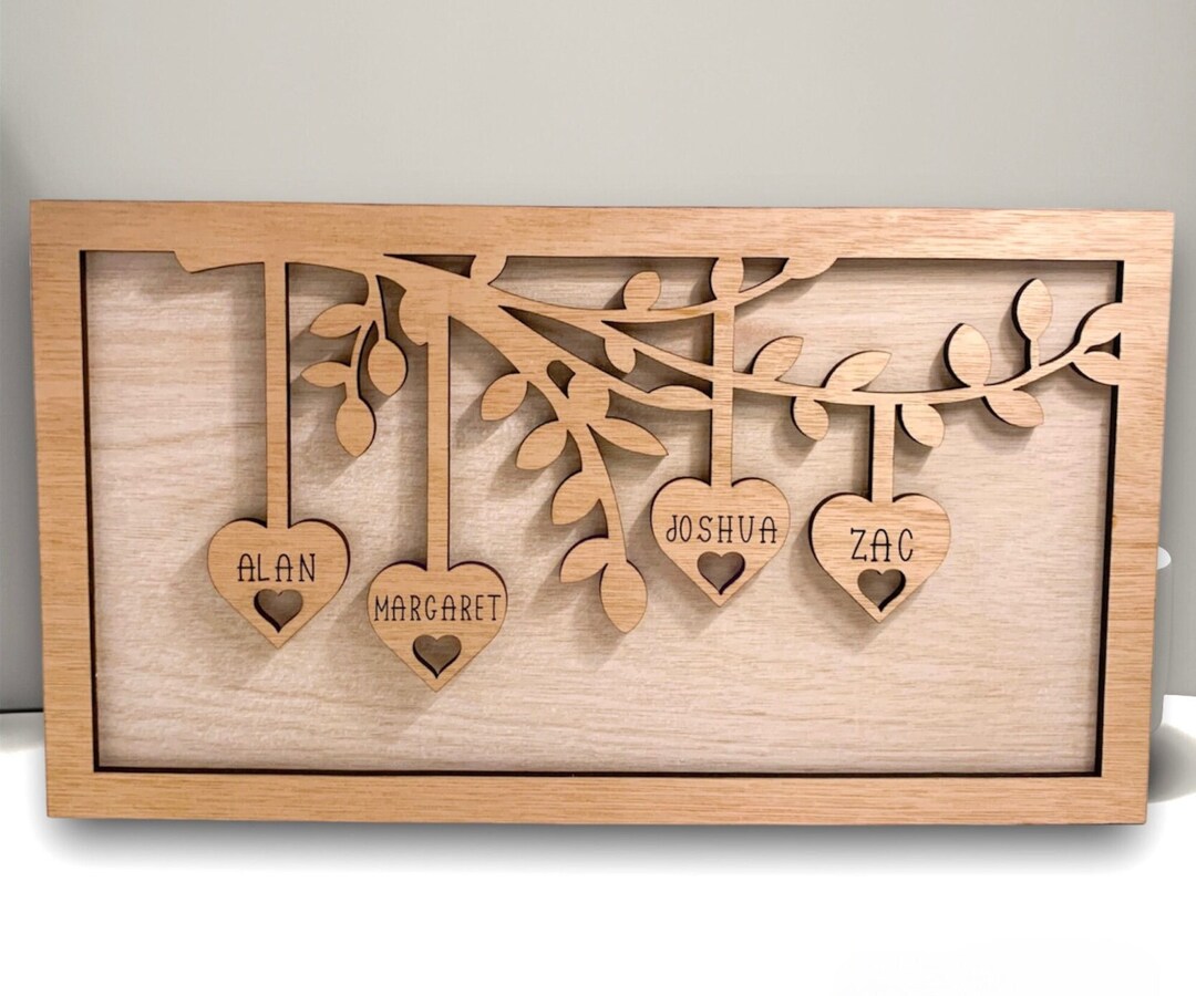 Personalised Wooden Family Plaque, Sign With Family Names in Hearts ...