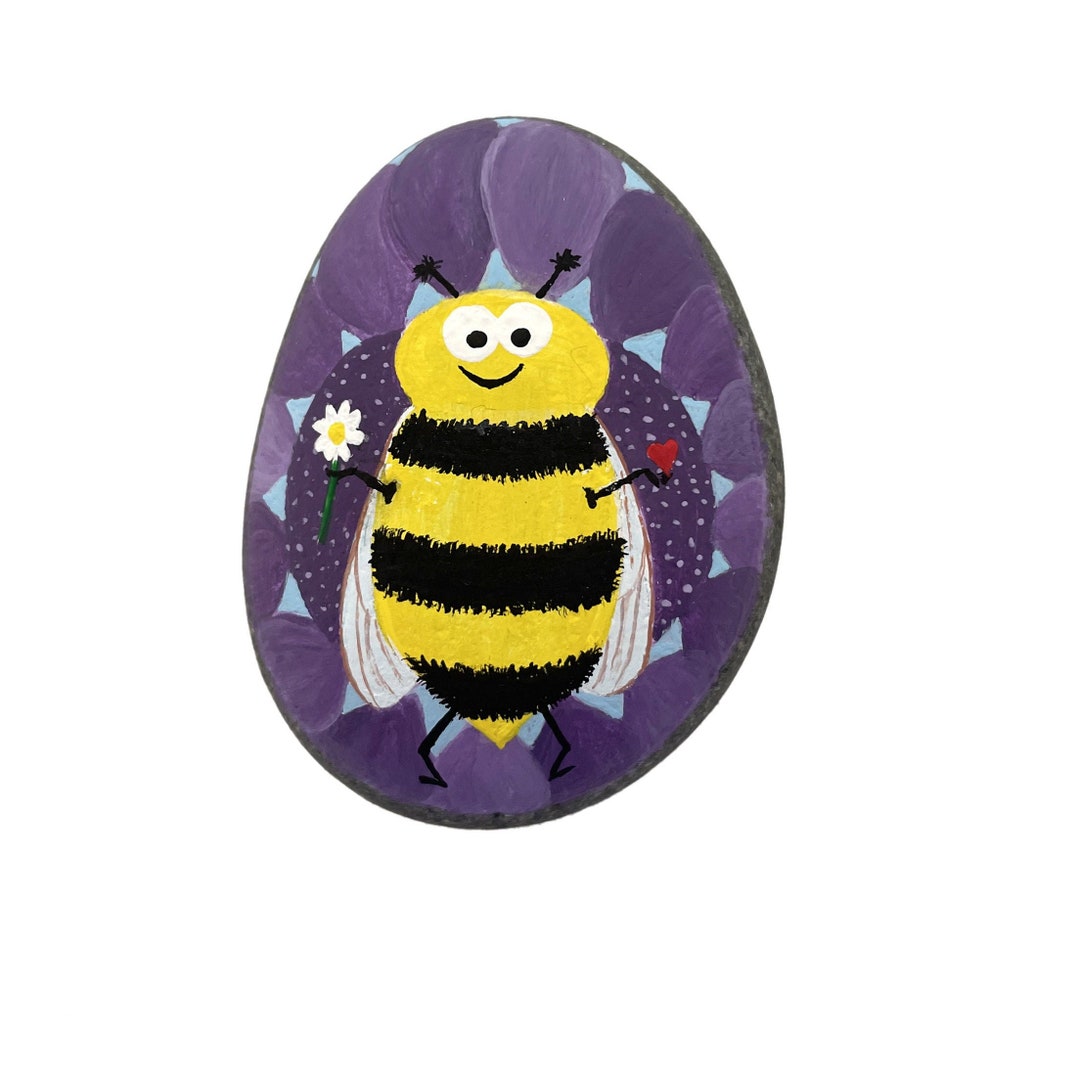 Painted Bee Rock Love Bee Painted Rock Bee and Flower Painted Rock - Etsy