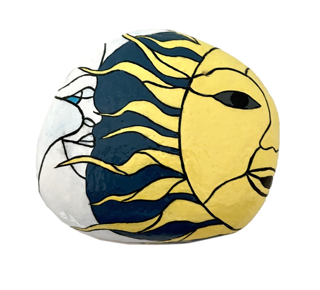 Celestial Moon and Sun Painted Rock Moon and Sun Stained Glass Painted ...