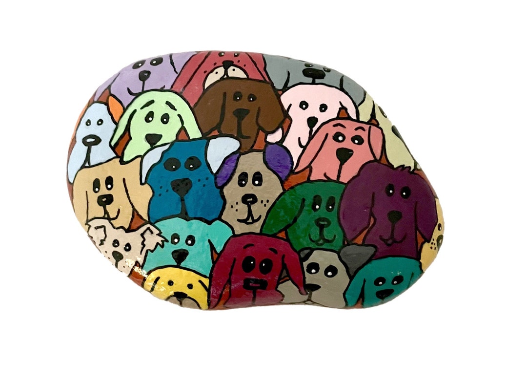 Dog Painted Rock Lots of Dog Faces Painted Rock Dog Lover Rock - Etsy