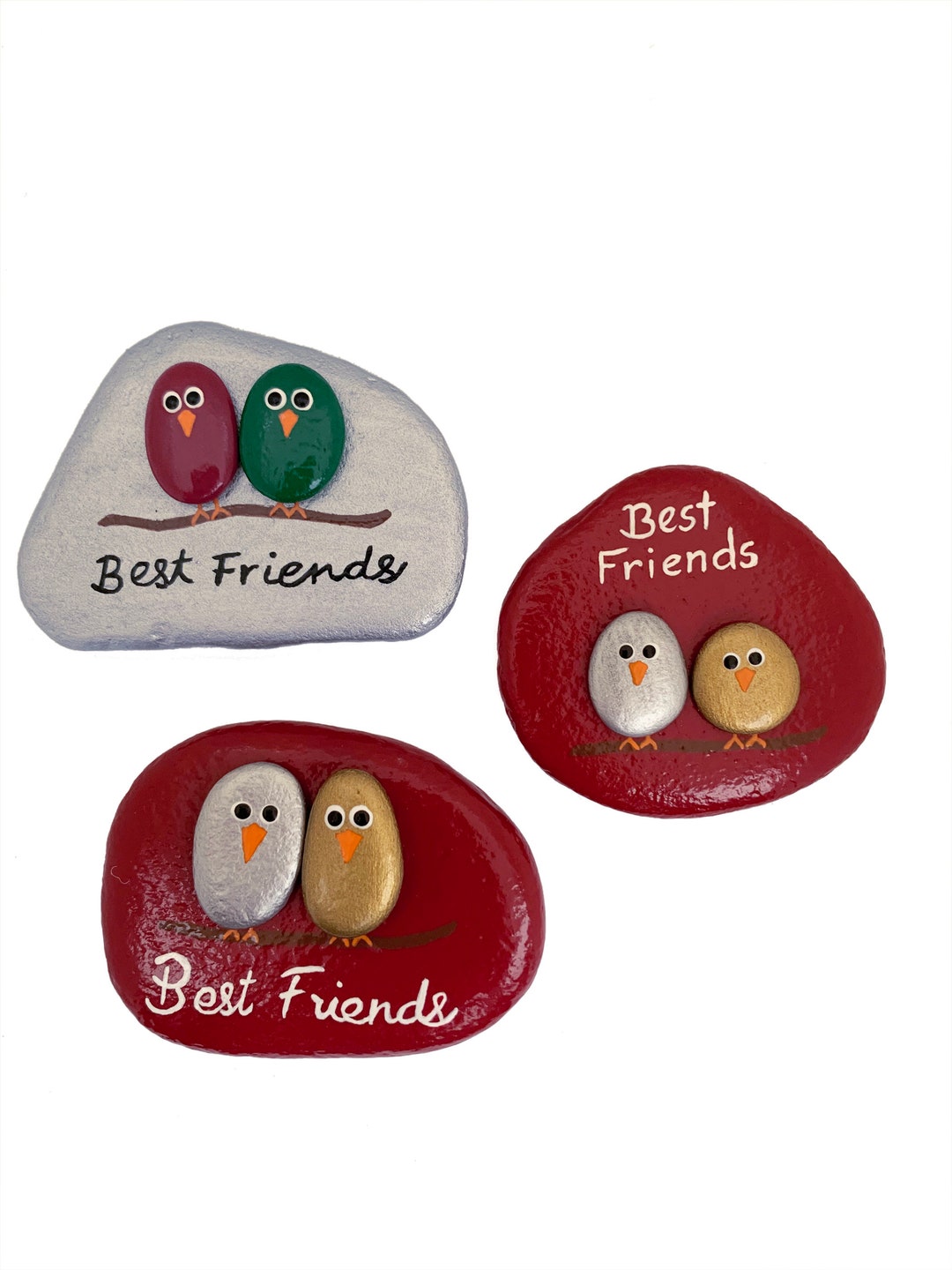 Best Friends Painted Rocks Two Little Bird Pebble Art Hand Painted Rock ...
