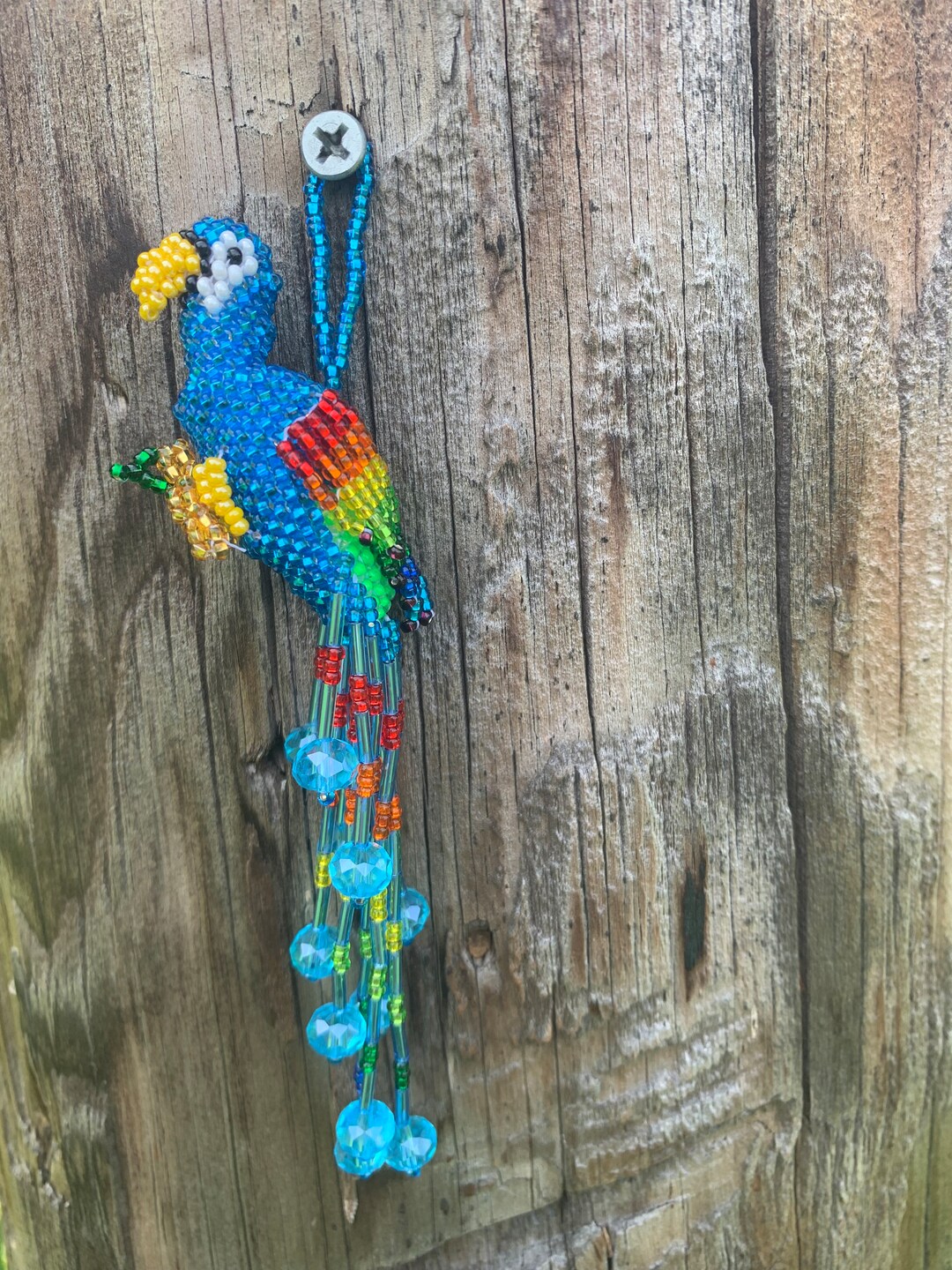 Handmade Guatemalan Beaded Macaw Parrot Ornament Gift Decoration Sun ...