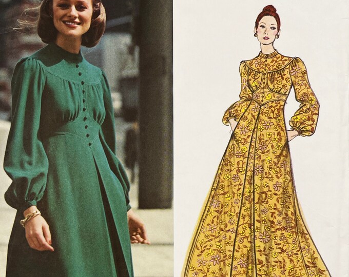 Vogue 2756 - Jean Muir 1970s Romantic High Waisted Couturier Dress ...