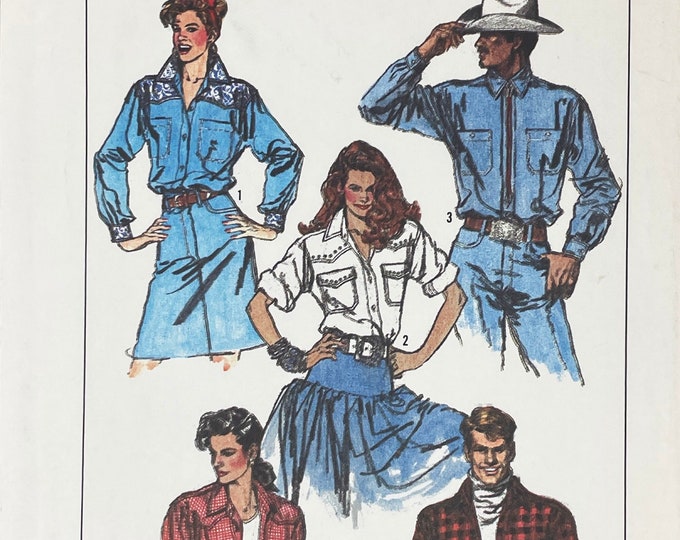 Simplicity 8178 - 1980s Unisex Western Wear Shirt - Size Medium ( 35-36 ...