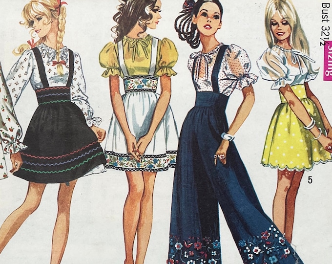 Simplicity 8208 - 1960s Peasant Mini-dress, Blouse, Suspender Skirt and ...