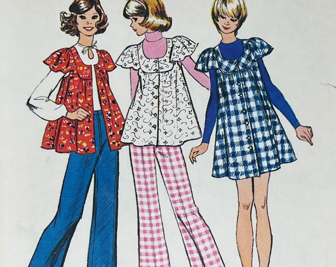 Simplicity 5429 - 1970s Mini-dress Smock and Pants Pattern - Size 11/12 ...