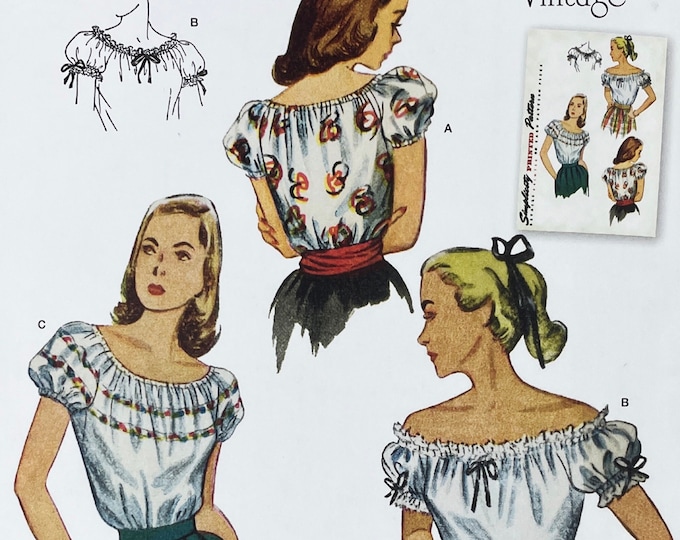 Simplicity 9538 - Reissued 1940s Milkmaid Blouse Pattern - Size 4-12 ...