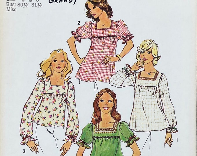 Simplicity 6900 - 1970s Boho Peasant Blouse Pattern - Size 6-8 (30.5-31 ...