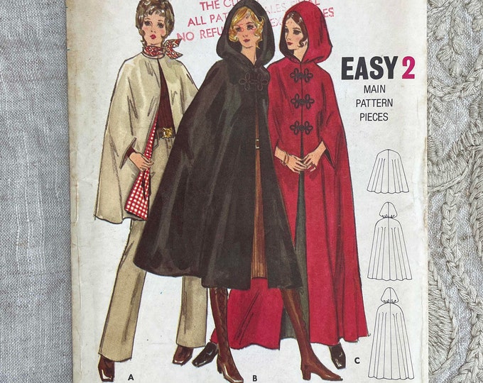 Butterick 5987 - 1970s Floor Length Hooded Cape Pattern With Arm ...