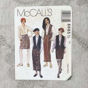 Mccall's 6685 - 1990s Wrap Skirt, Vest and Blouse Pattern - Size 14 (36 ...