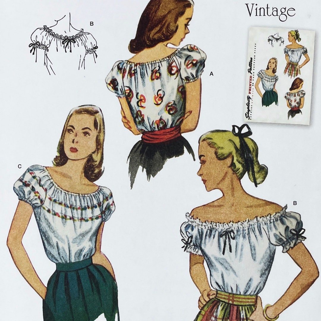 Simplicity 9538 - Reissued 1940s Milkmaid Blouse Pattern - Size 4-12 ...