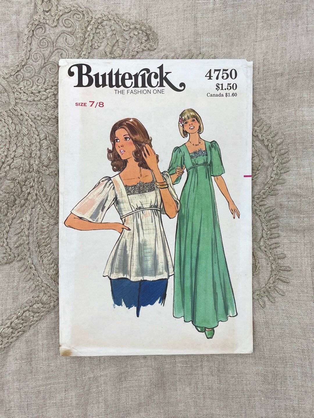 Butterick 4750 1970s Empire Waist Maxi Dress Pattern With - Etsy