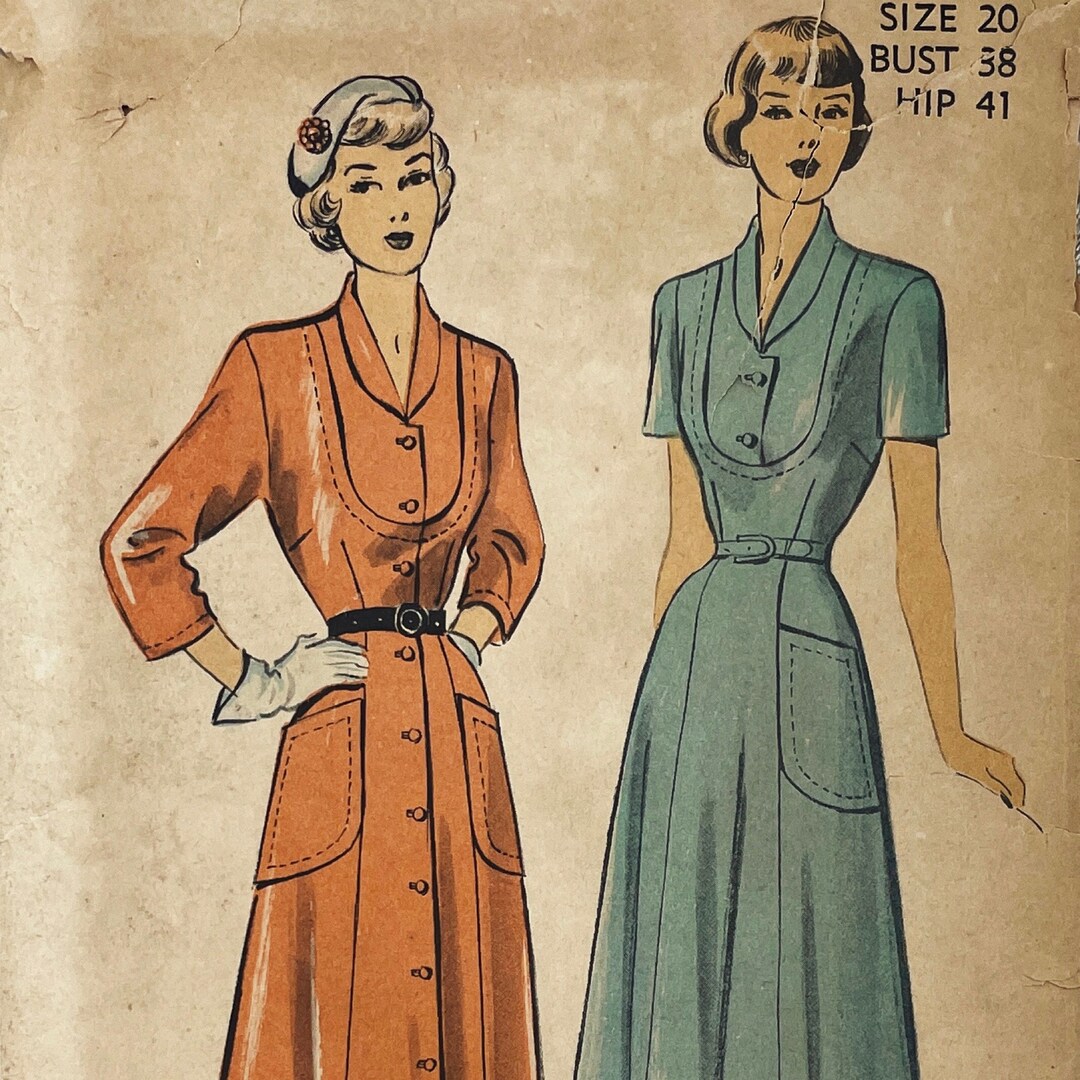 Advance 5055 - 1940s Bib Front Shawl Collar Dress Pattern - Size 20 (38 ...