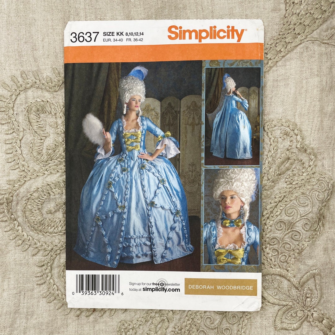 Simplicity 3637 18th C. Robe A La Francaise Pattern Size 8-14 31.5-36 ...