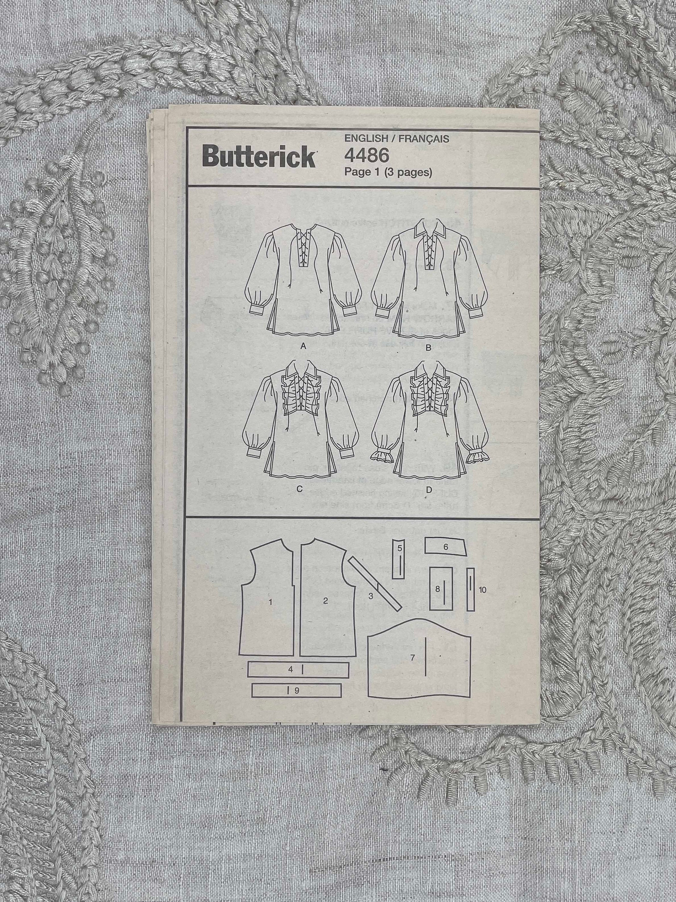 Butterick 4486 Front Lacing Poet Shirt Pattern With Collar - Etsy