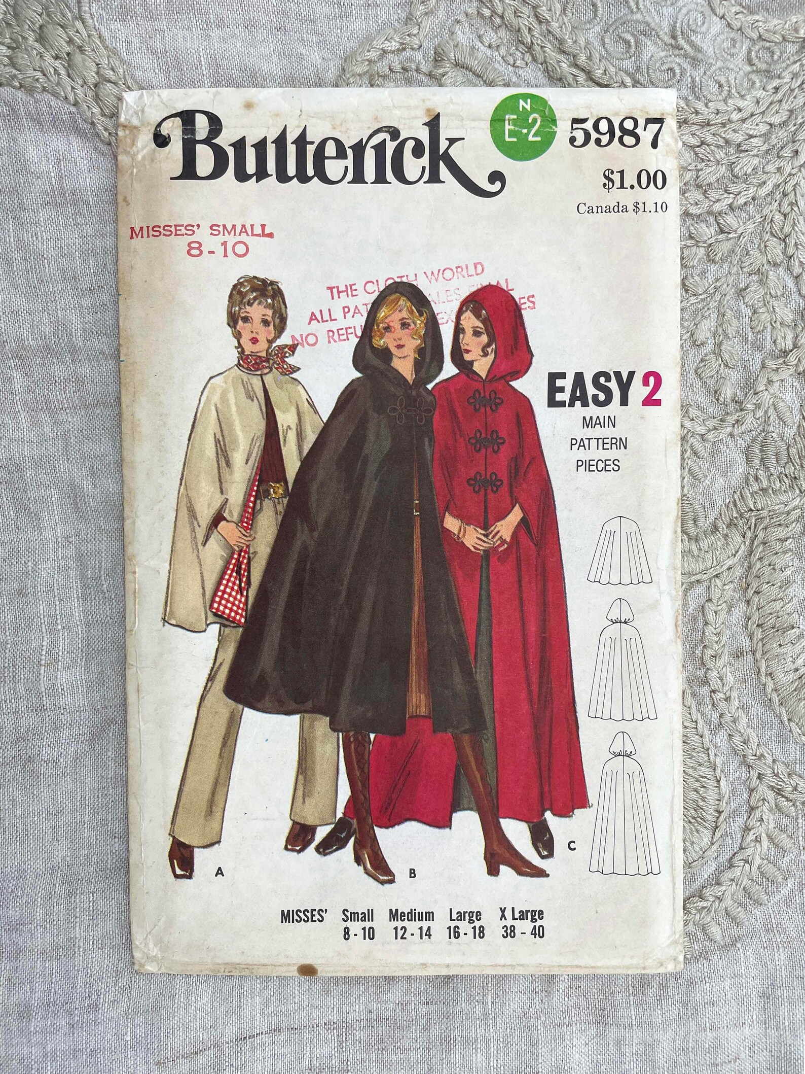 Butterick 5987 1970s Floor Length Hooded Cape Pattern With - Etsy