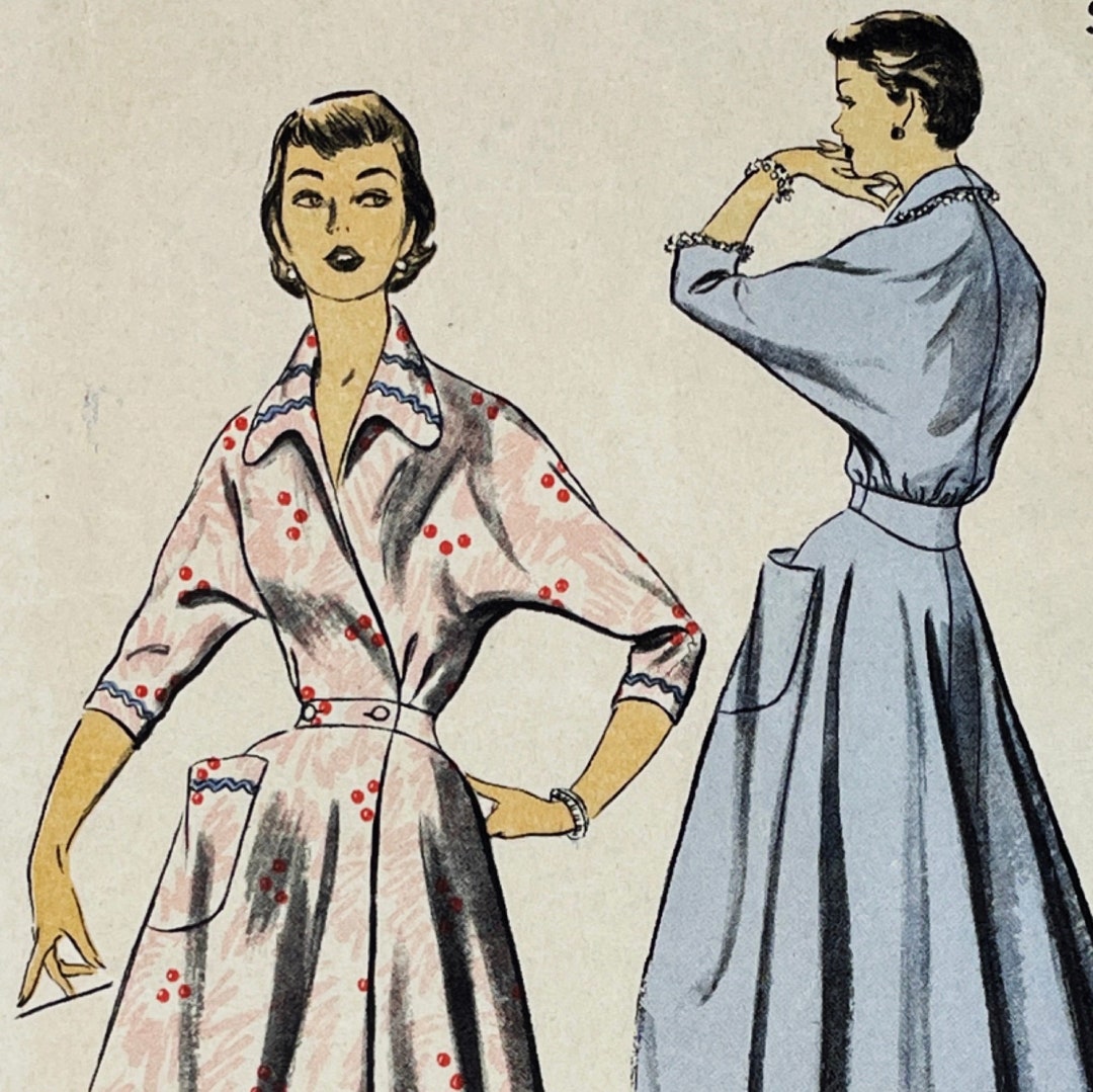Advance 6169 - 1950s Wrap Housecoat, House Dress Pattern With Dolman ...