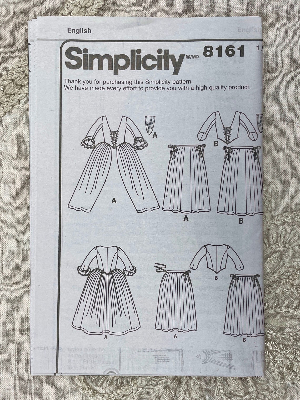 Simplicity 8161 18th Century Cosplay Pattern Size 6-12 or - Etsy