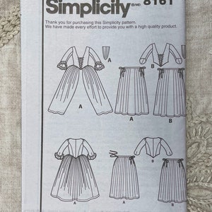 Simplicity 8161 18th Century Cosplay Pattern Size 6-14 or 14-22 Uncut ...
