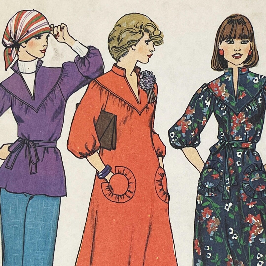 Simplicity 7175 1970s Yoked Dress Pattern With Round Patch Pockets Size ...