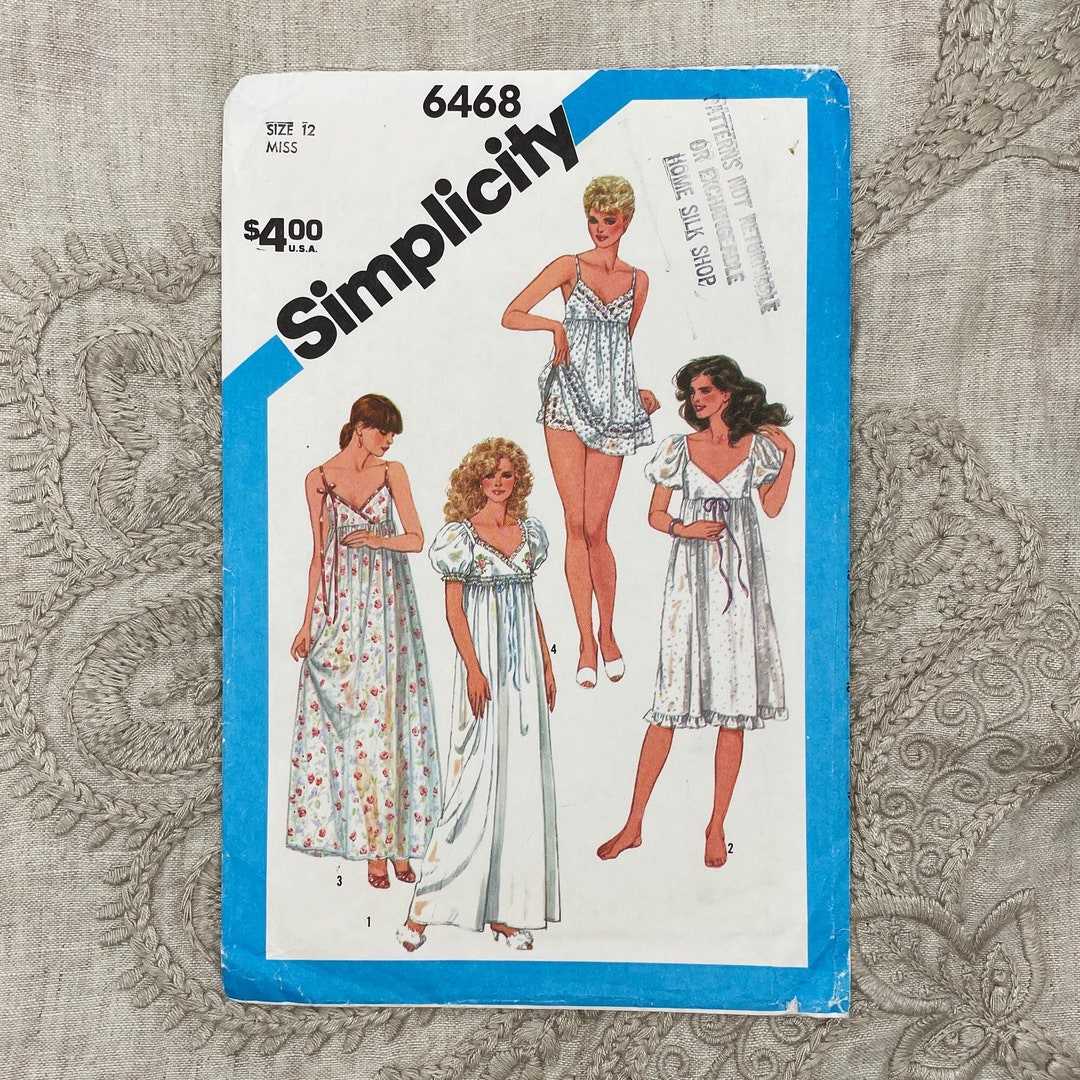 Simplicity 6468 1980s Baby Dolls Nightgown Pattern With Embroidery ...