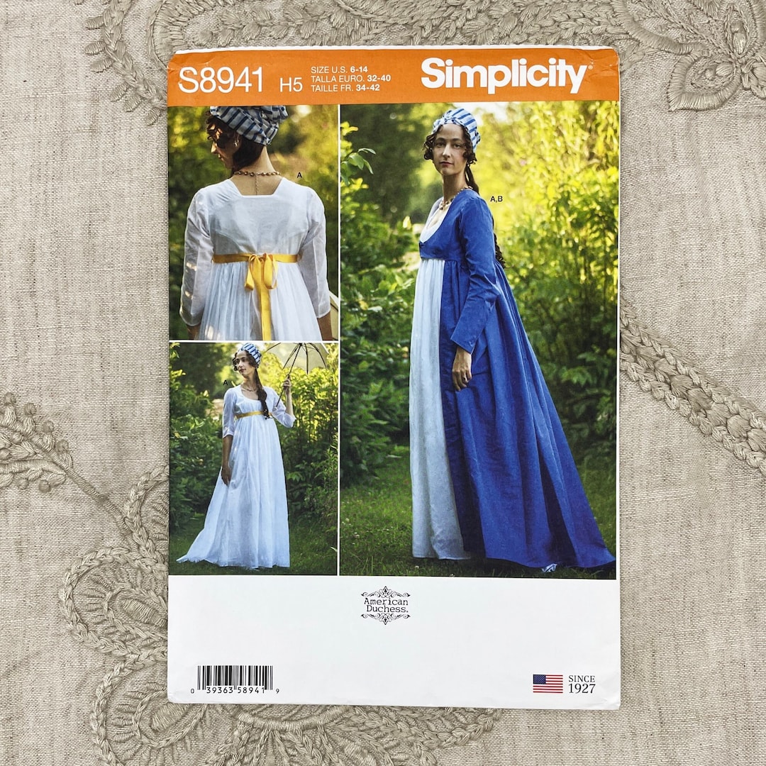 Simplicity 8941 - American Duchess Regency Empire Gown Pattern - Size ...