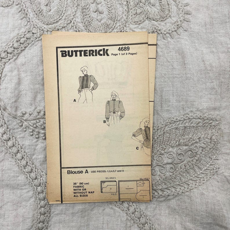 Butterick 4689 High Neck, Puff Sleeve, Victorian Style Blouse Sewing ...