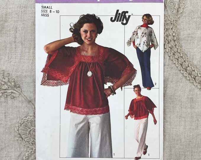 Simplicity 7569 1970s Handkerchief Blouse Pattern With Angel Sleeves ...