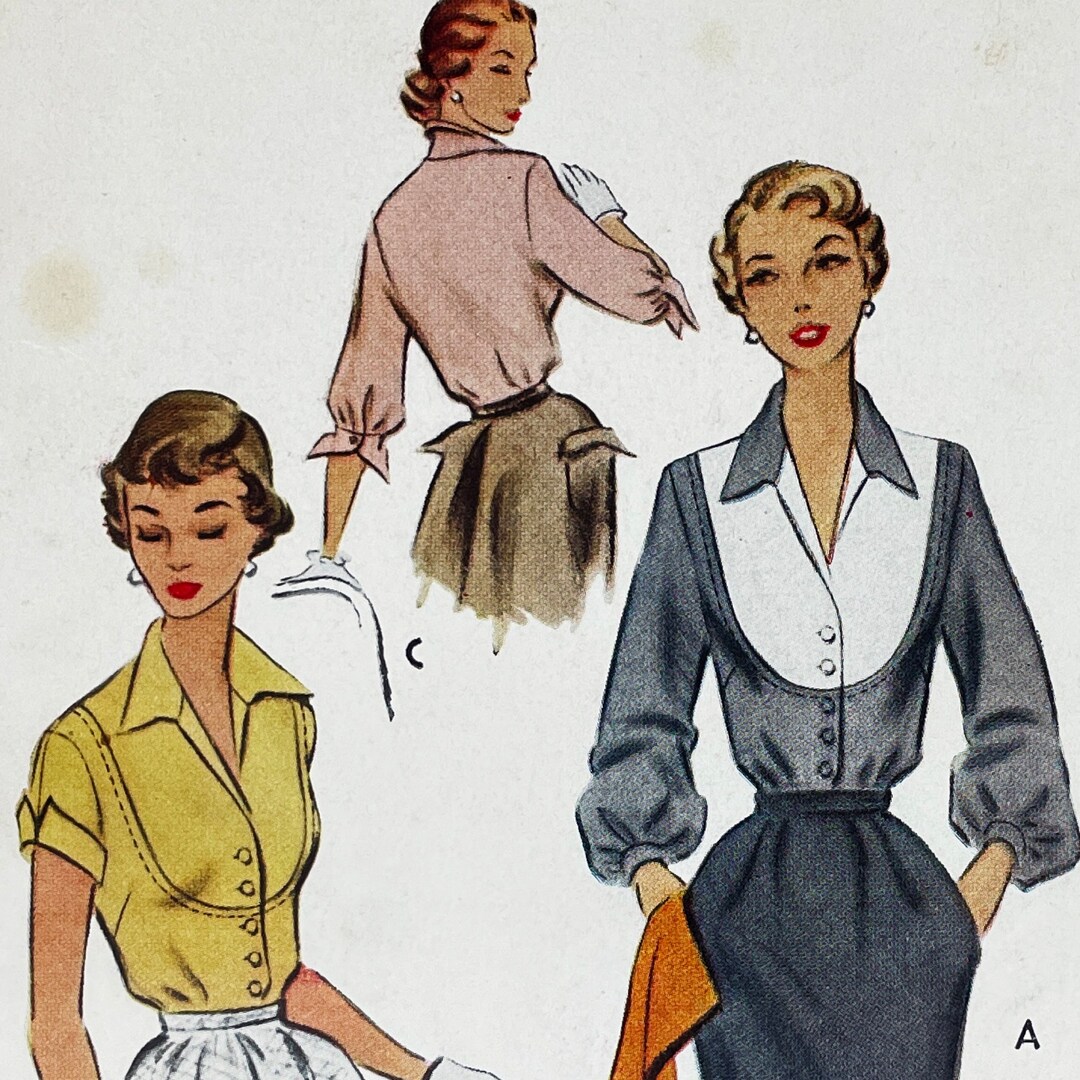 Mccall 8195 - 1950 Bib Yoke Blouse Pattern With Sleeve Variations ...