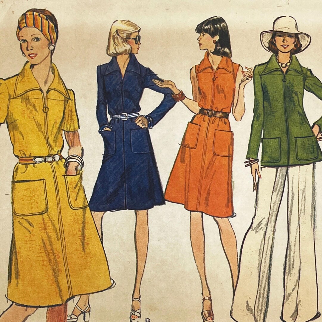 Vogue 8790 - 1970s Dress With Wing Collar and Front Zipper, Tunic and ...