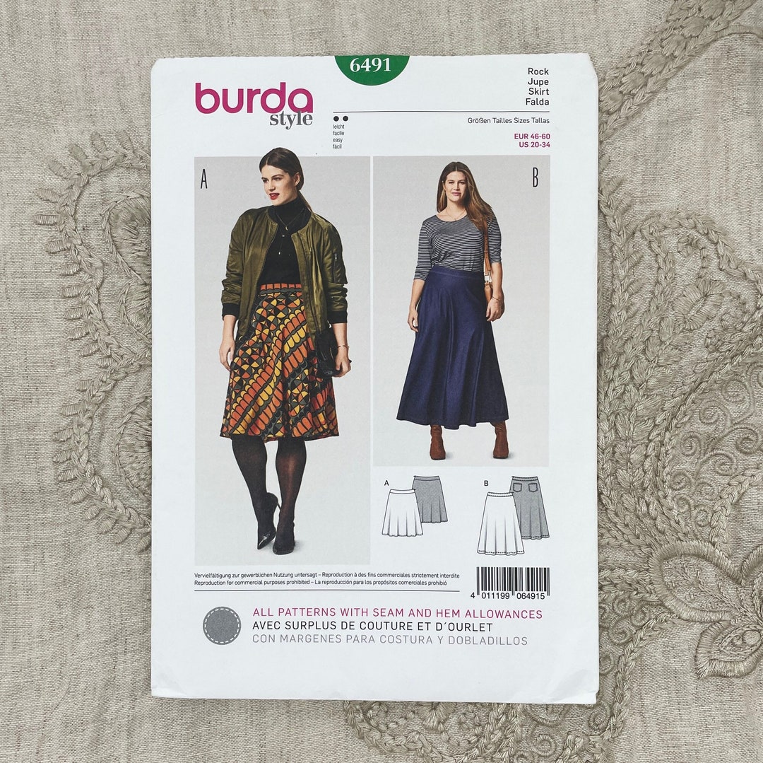 Burda 6491 High Waisted Bias Cut Flared Skirt Patter Size 20-34 hip 43. ...