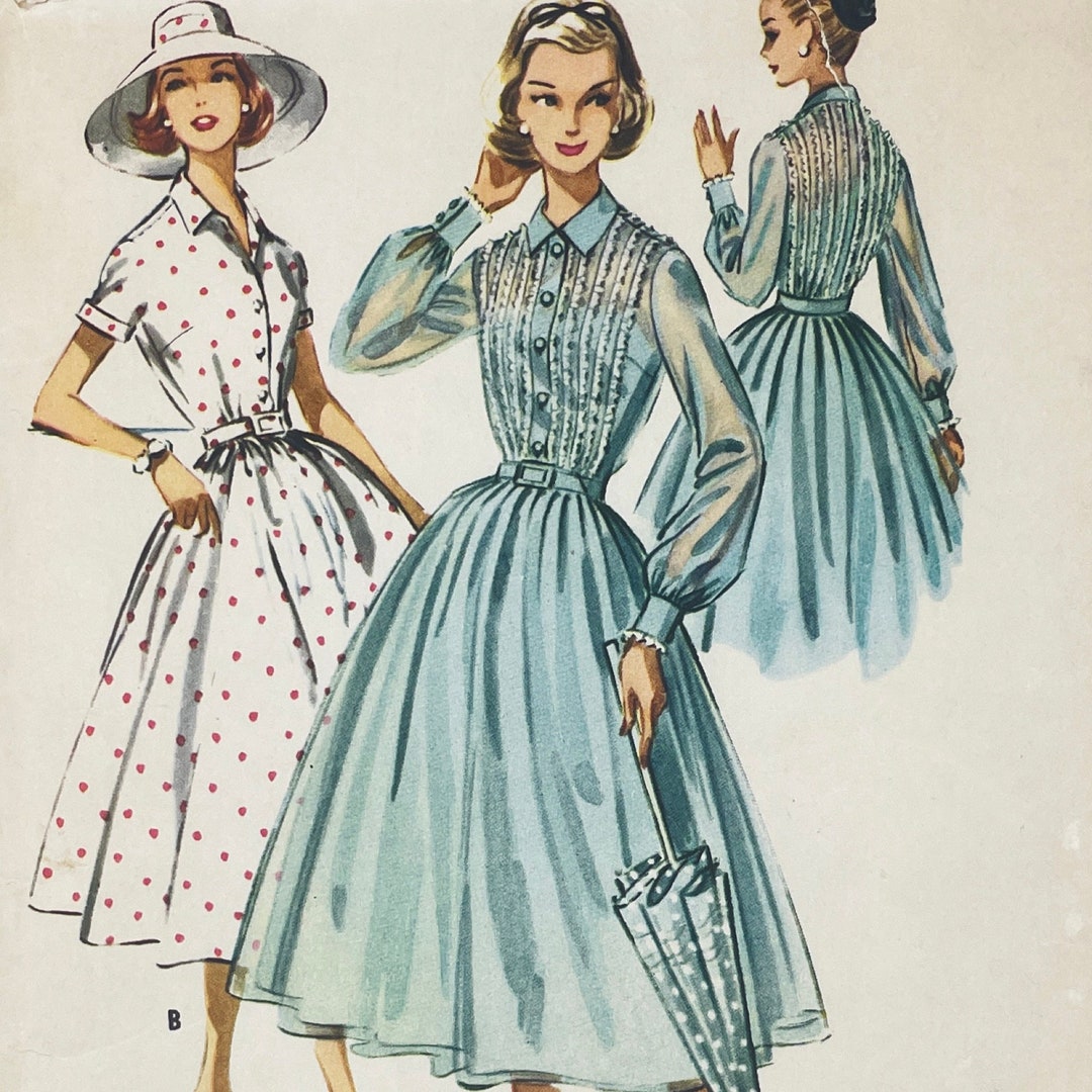 Mccall's 4102 - Rare 1950s Sheer Shirtwaist Dress With Full Skirt ...