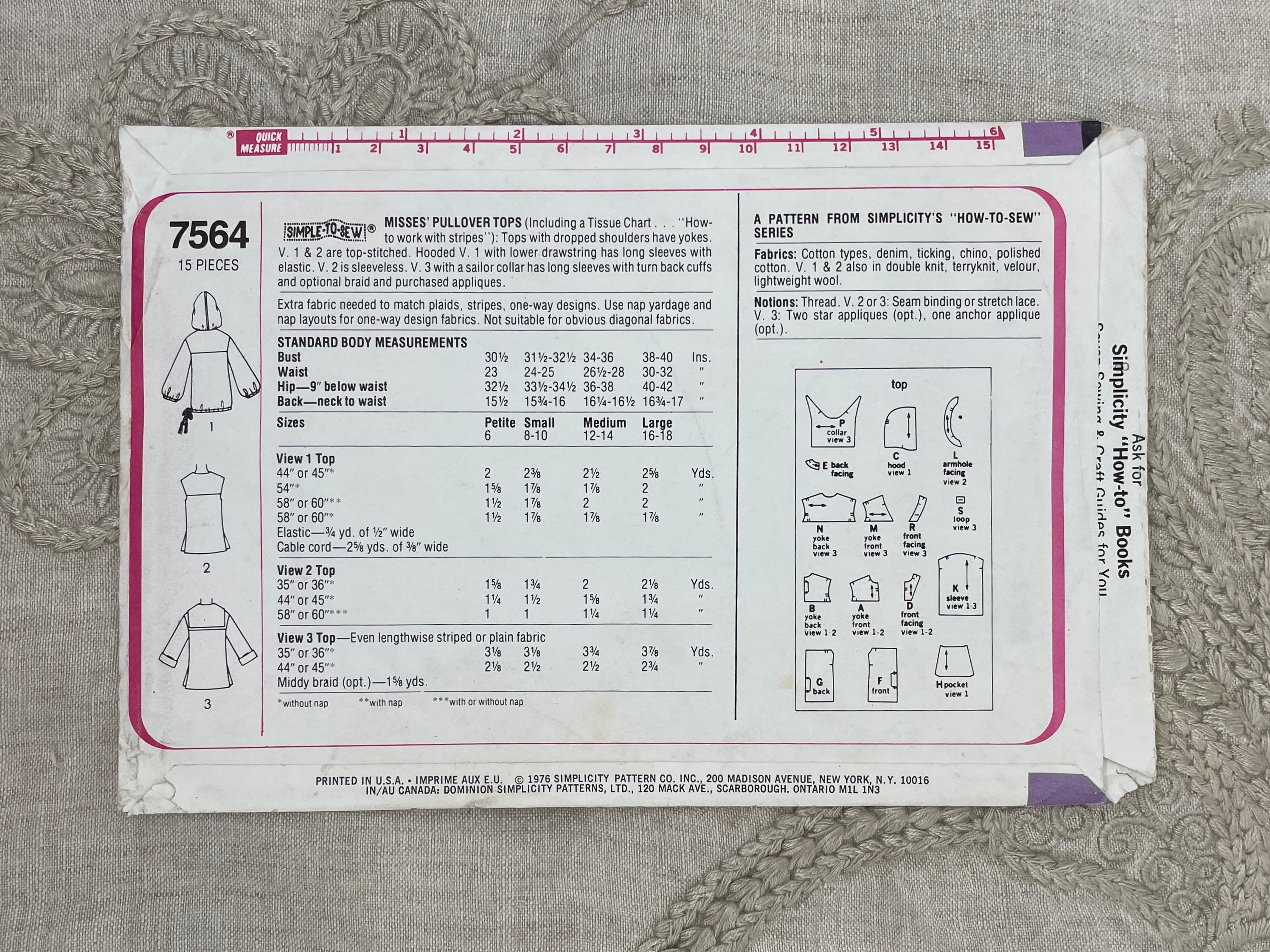 Simplicity 7564 - 1970s Pullover Sailor Top or Hoodie Sewing Pattern ...