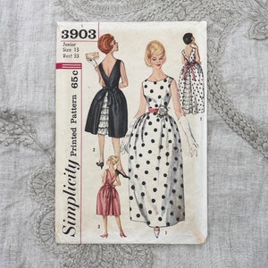 Simplicity 3903 - 1960s Evening Dress Pattern With V-shaped Back and ...