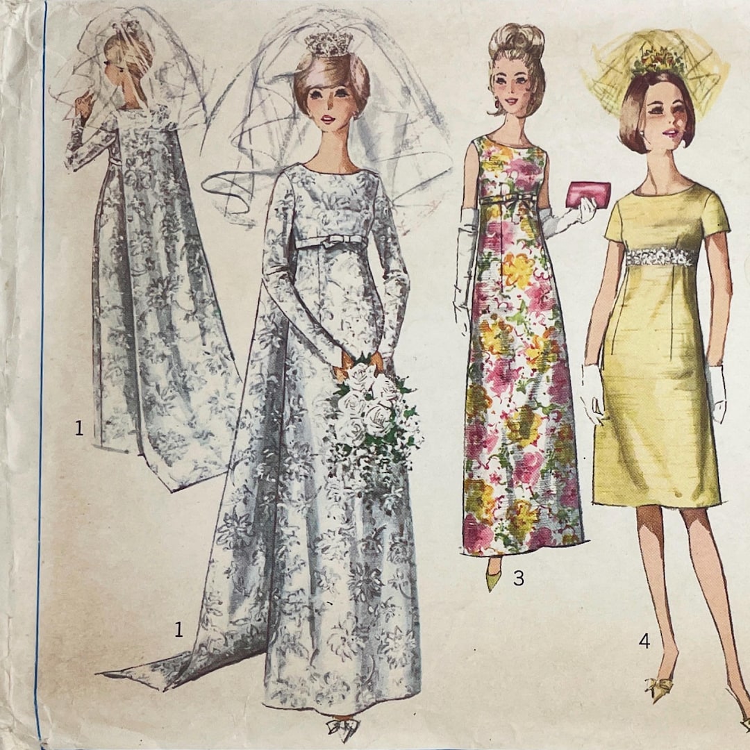 Simplicity 6352 - 1960s Empire Waist Gown Pattern With Detachable ...