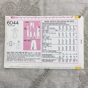 Simplicity 6044 - 1970s Kaftan in Two Lengths and Pants Pattern - Size ...